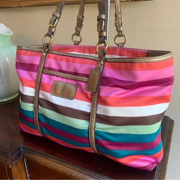 Coach | Bags | Coach Legacy Sateen Stripes Adjustable Straps Large ...